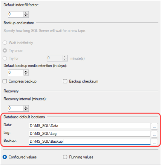 Изменение местоположения по умолчанию файлов данных, журналов транзакций и резервных копий в SQL ...